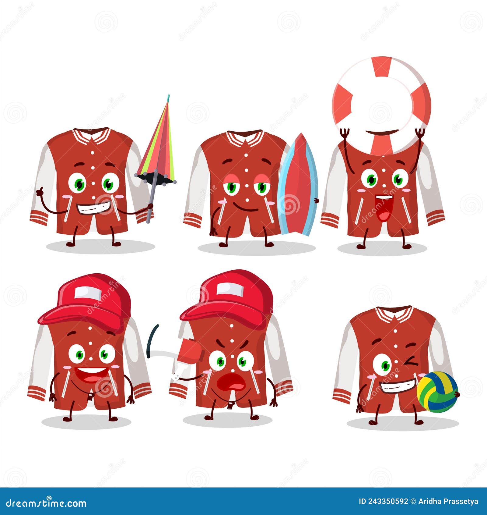 Happy Face Red Baseball Jacket Cartoon Character Playing on a Beach ...