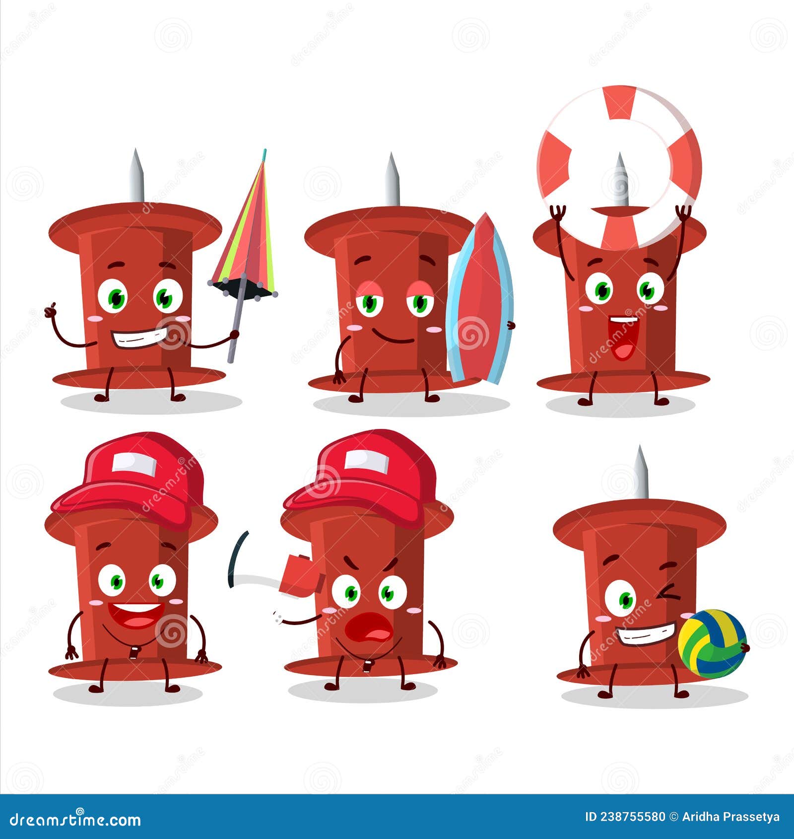 Happy Face Red Push Pin Cartoon Character Playing on a Beach Stock ...