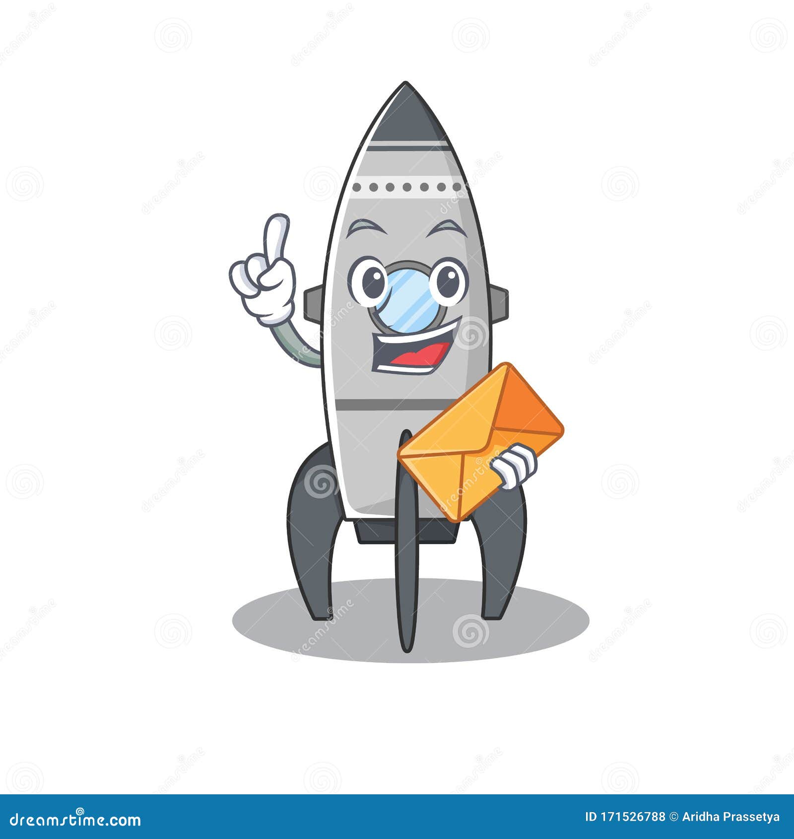 Happy Face Rocket Mascot Design with Envelope Stock Vector ...