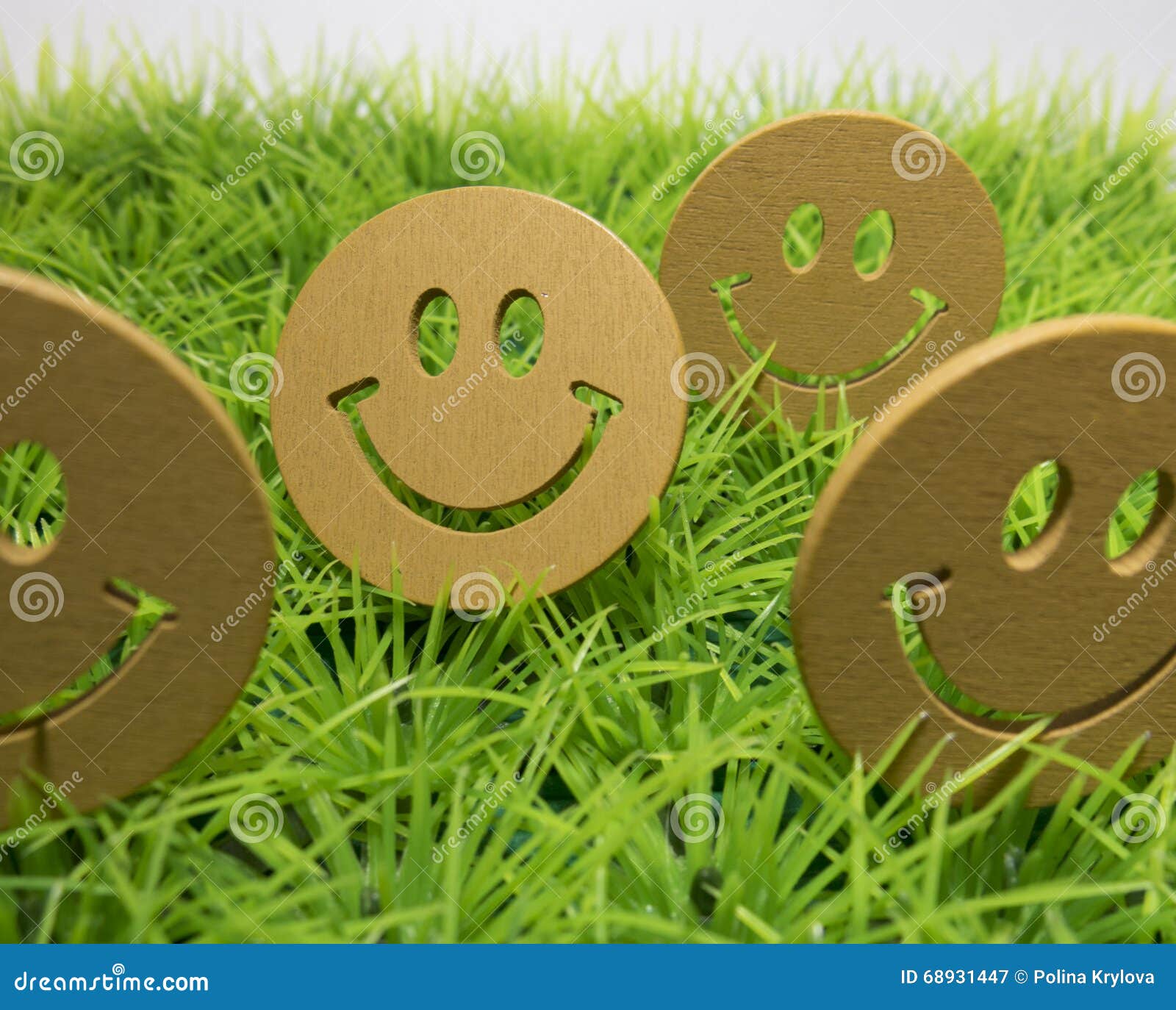 The Happy Faces on the Lawn with Green Grass Stock Image - Image of ...