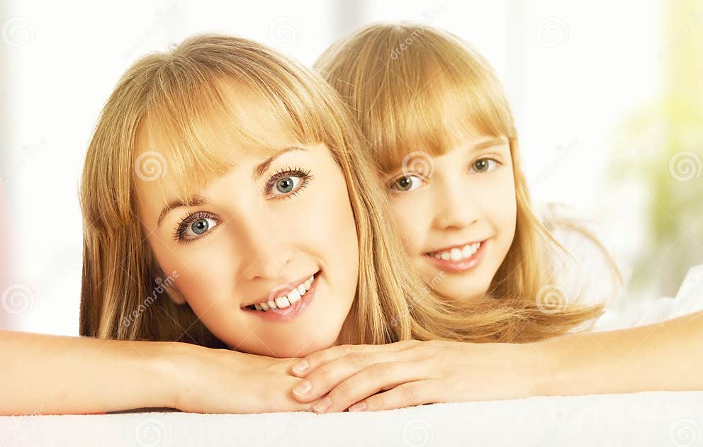 Happy Faces of the Mother and Daughter Stock Image - Image of child ...