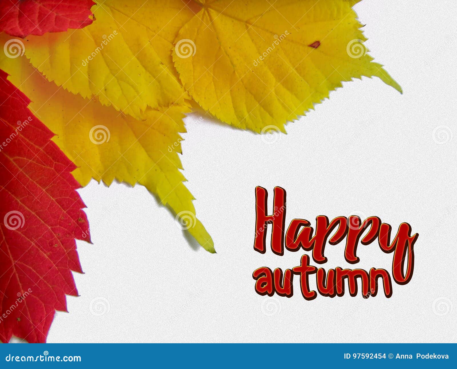 Happy Fall Congratulation Card with Yellow and Red Leaves Stock Photo ...