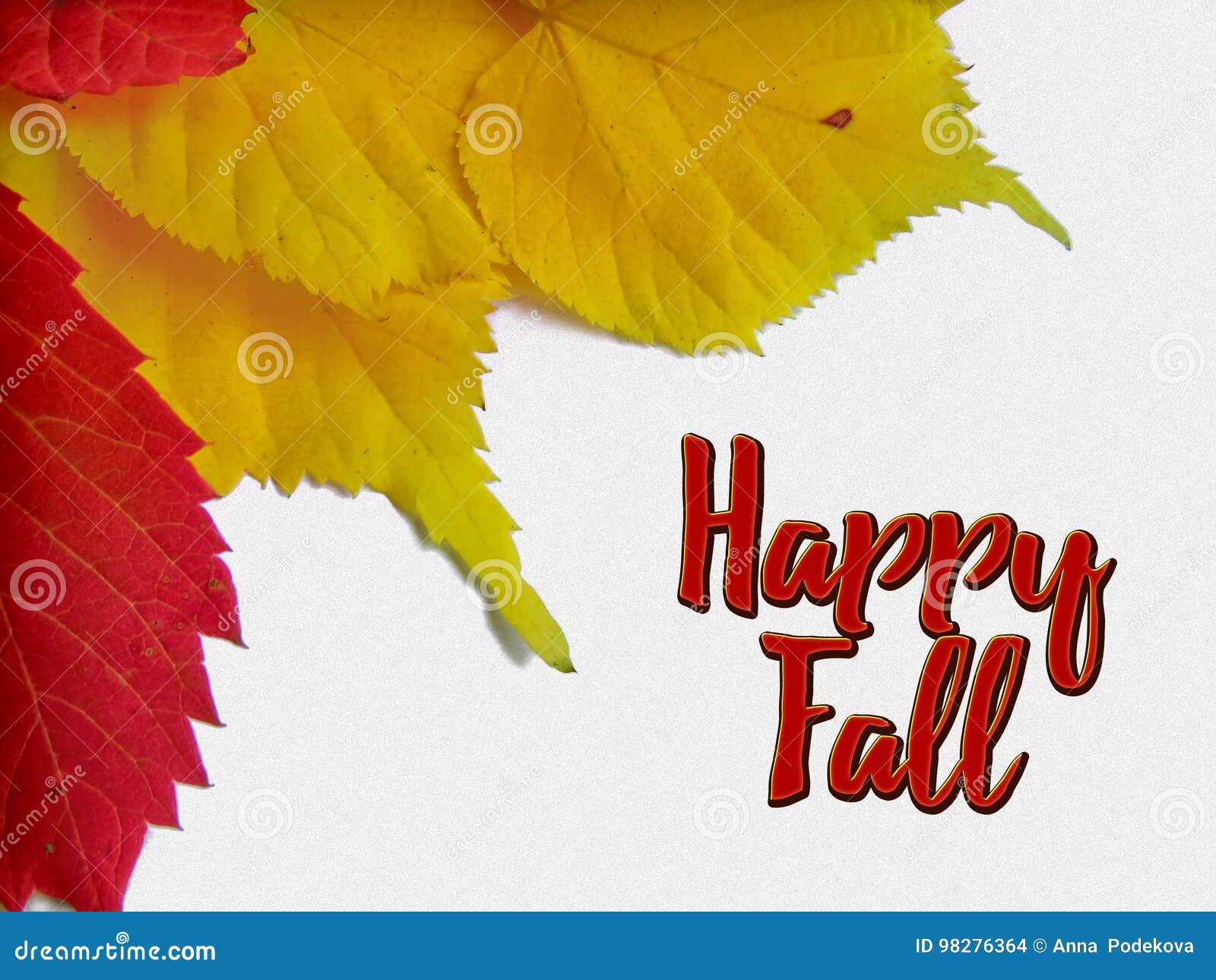 Happy Fall Congratulation Card with Yellow and Red Leaves Stock Photo ...