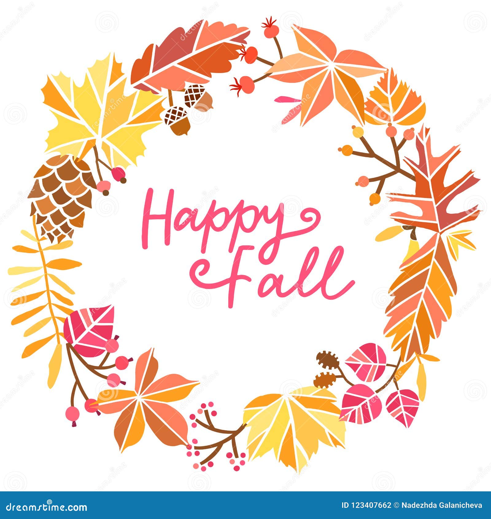 Happy Fall Greeting Card. Autumn Circle Background Stock Vector ...