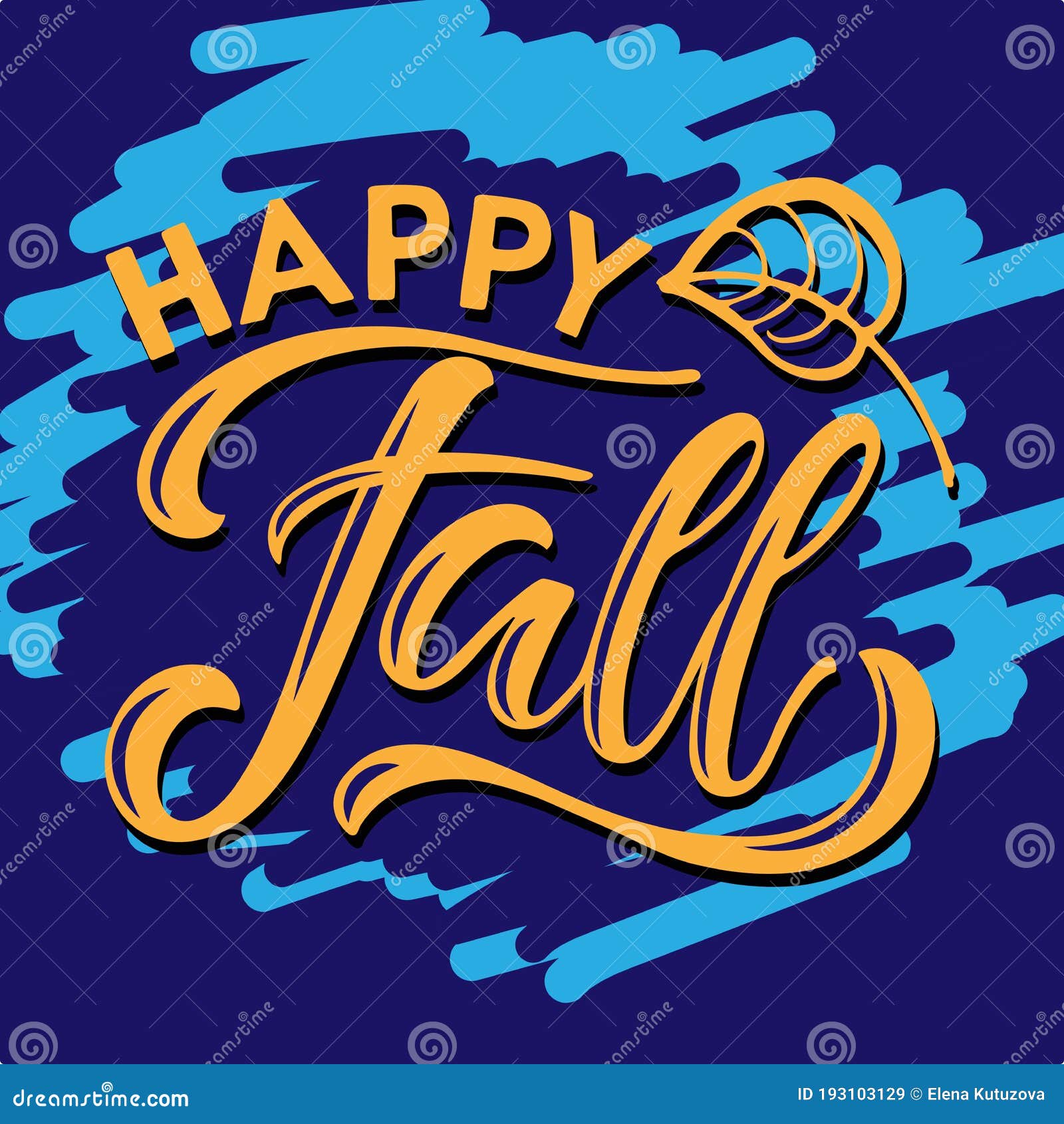 Happy Fall Lettering, Falling Leaf on Texture Background. Vector ...