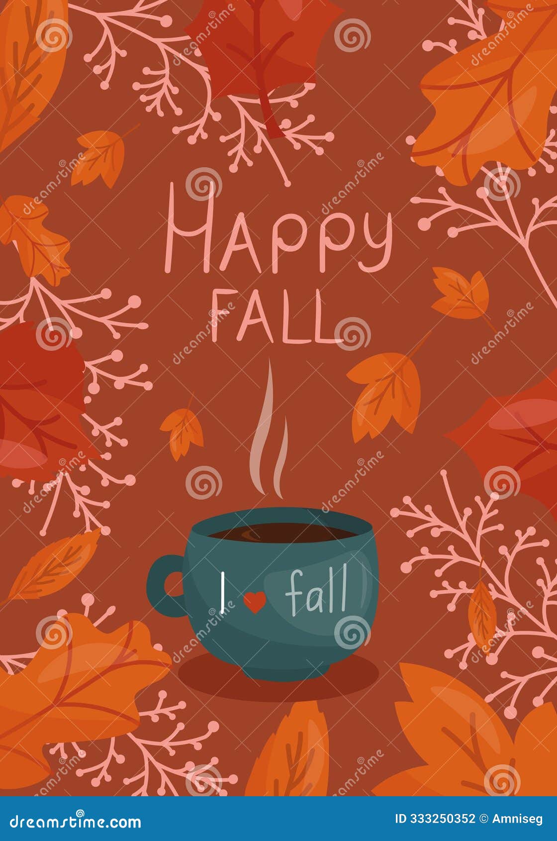 Happy Fall Postcard, Poster with Coffee and Leaves on the Brown ...