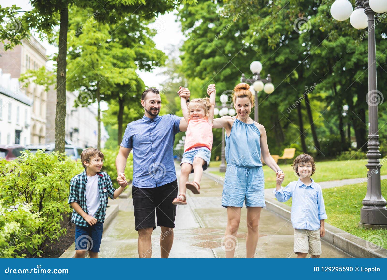 Happy Familly of Five in the Park Stock Photo - Image of park, couple ...