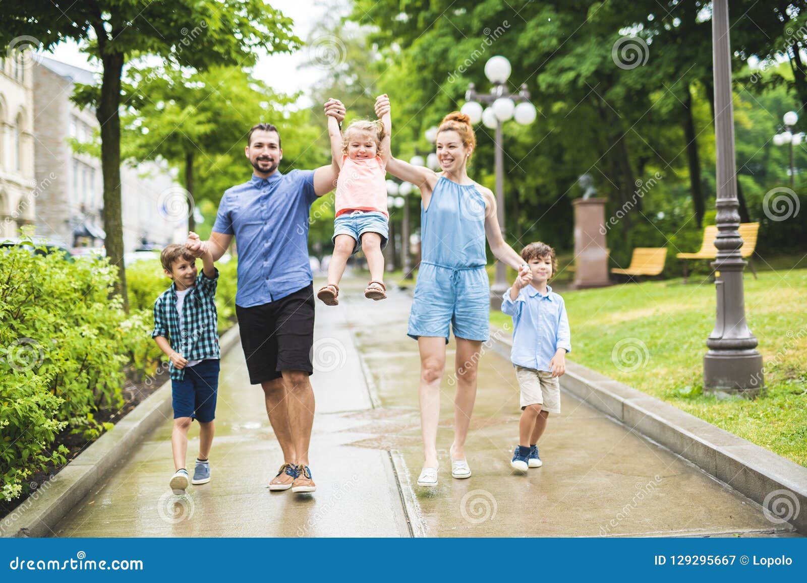 Happy Familly of Five in the Park Stock Image - Image of lifestyle ...