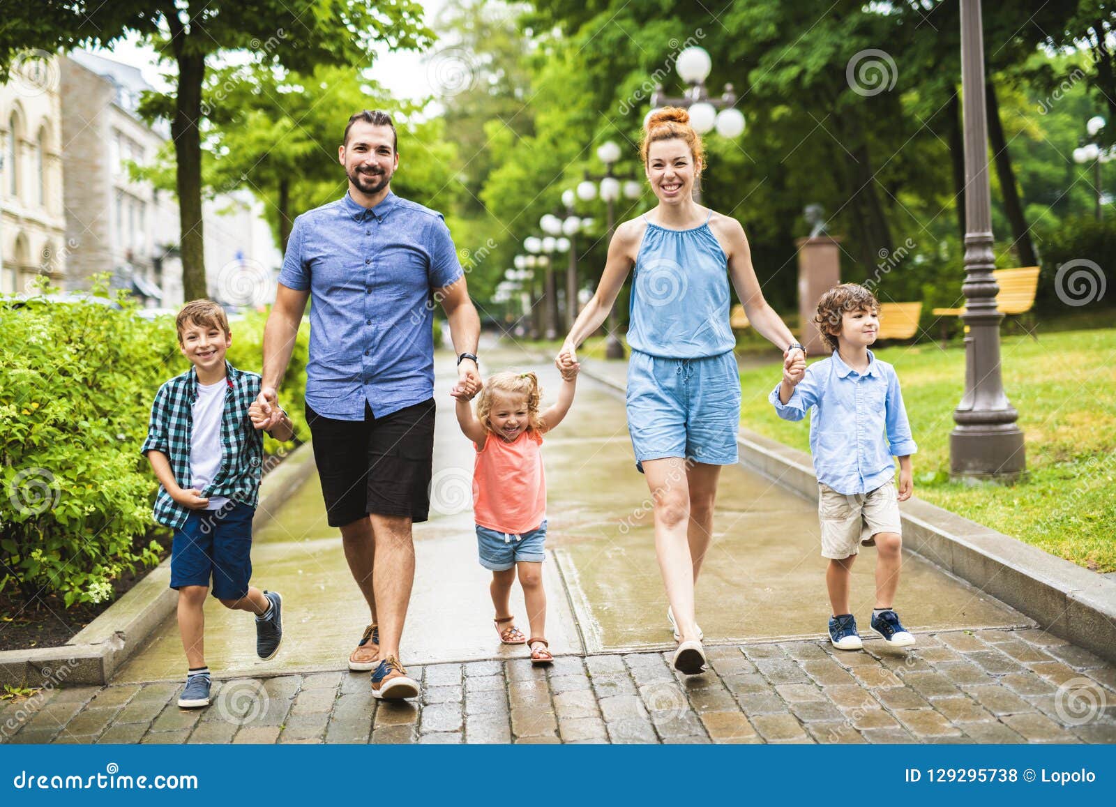 Happy Familly of Five in the Park Stock Photo - Image of female ...