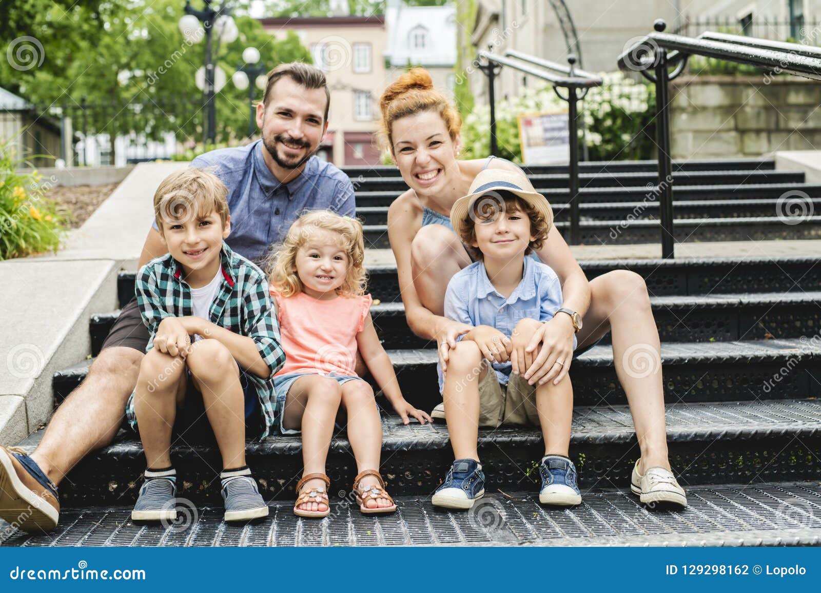 Happy Familly of Five in the Park Stock Photo - Image of love, father ...