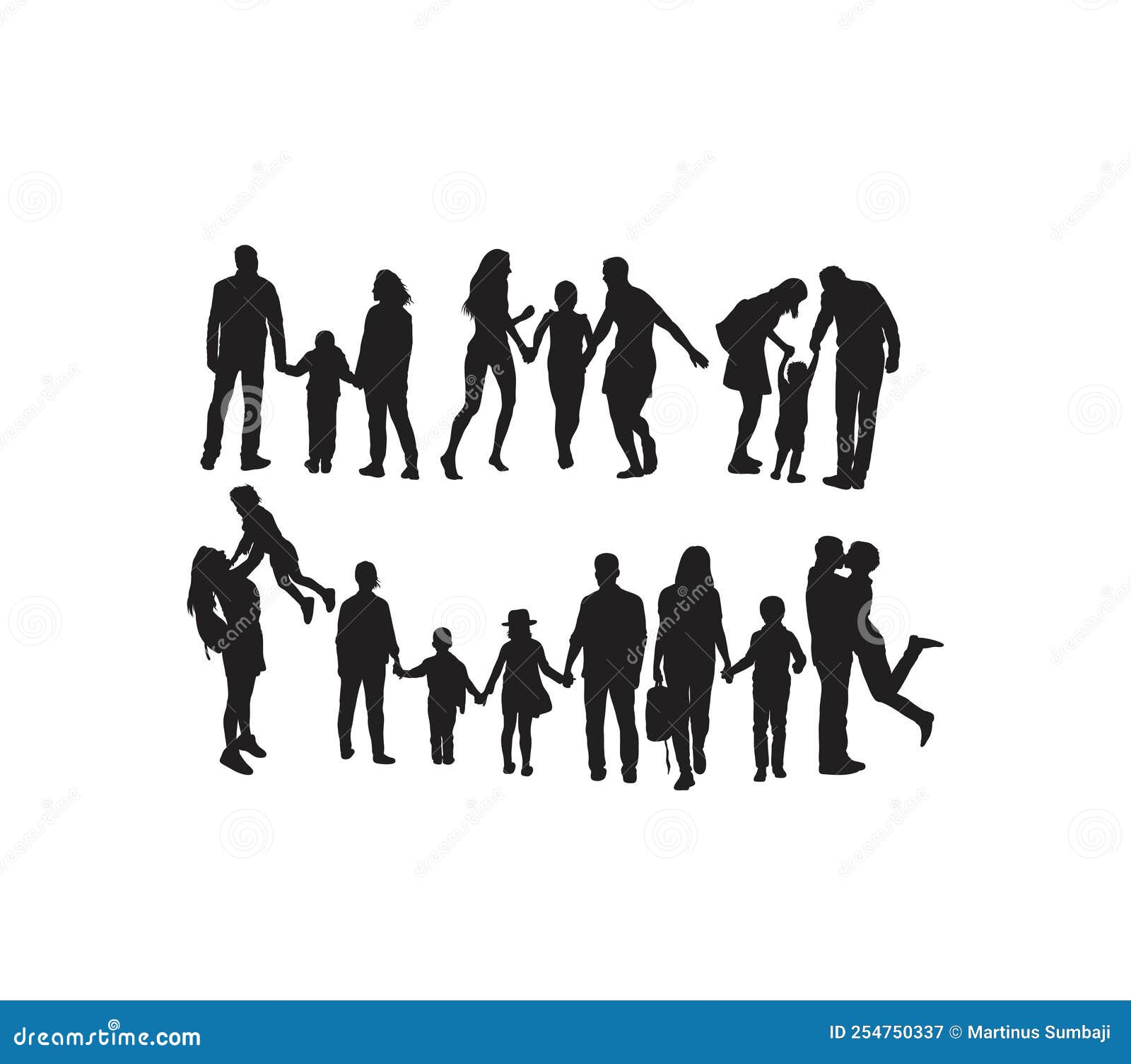 Happy Family Activity Silhouettes Stock Vector - Illustration of child ...