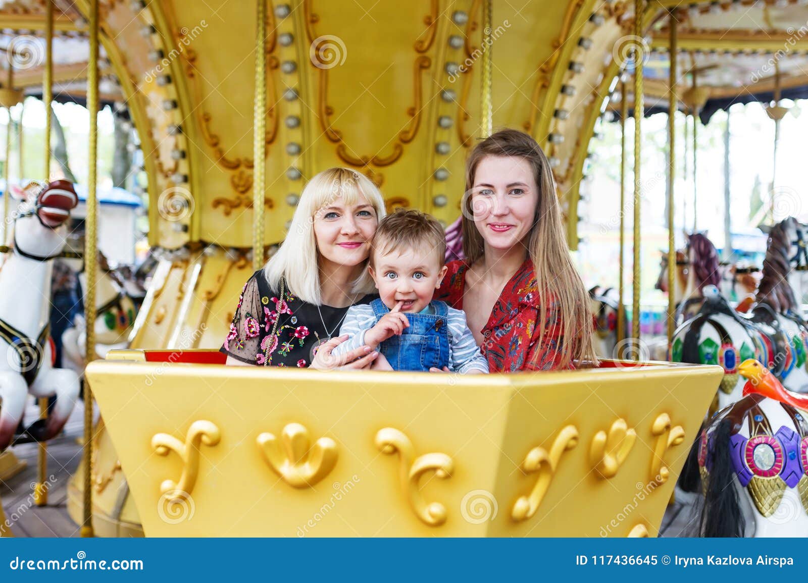 Happy Family in the Amusement Park Stock Image - Image of pony, baby ...