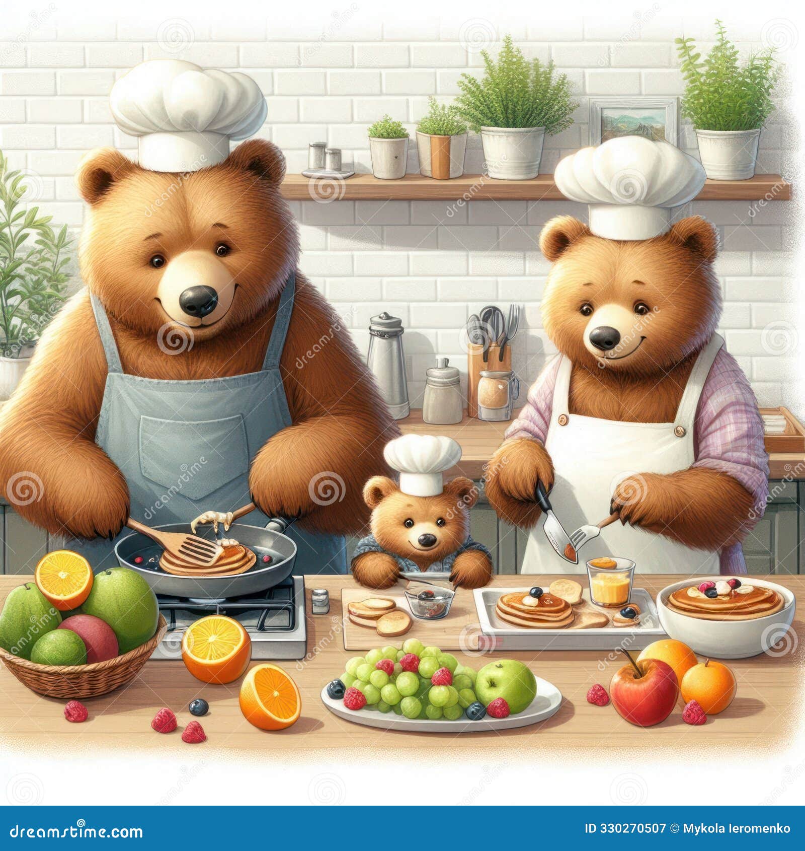 Happy Family of Bears Cooking in the Kitchen. Stock Image - Image of ...