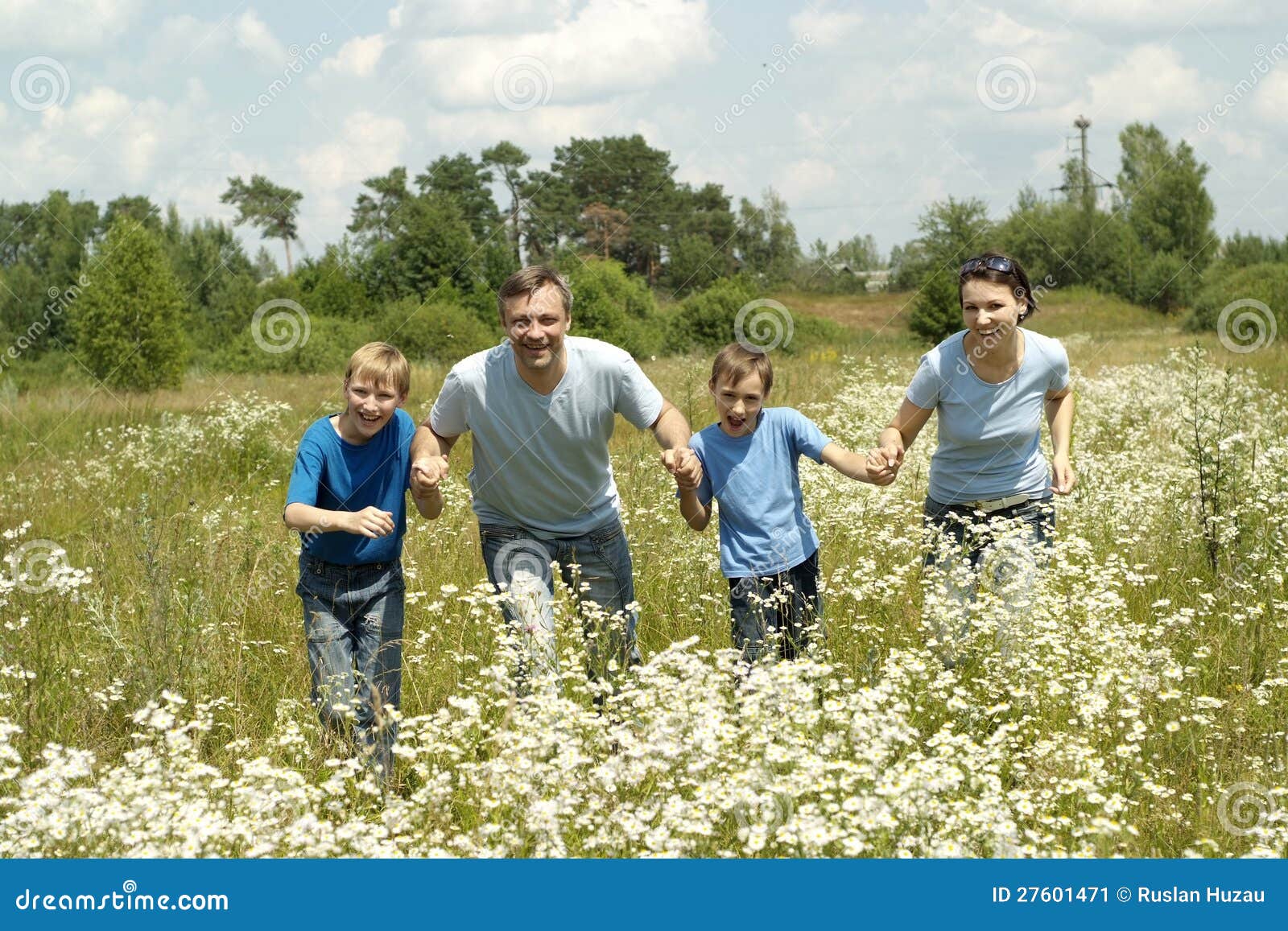 Happy family in the blue stock image. Image of brothers - 27601471