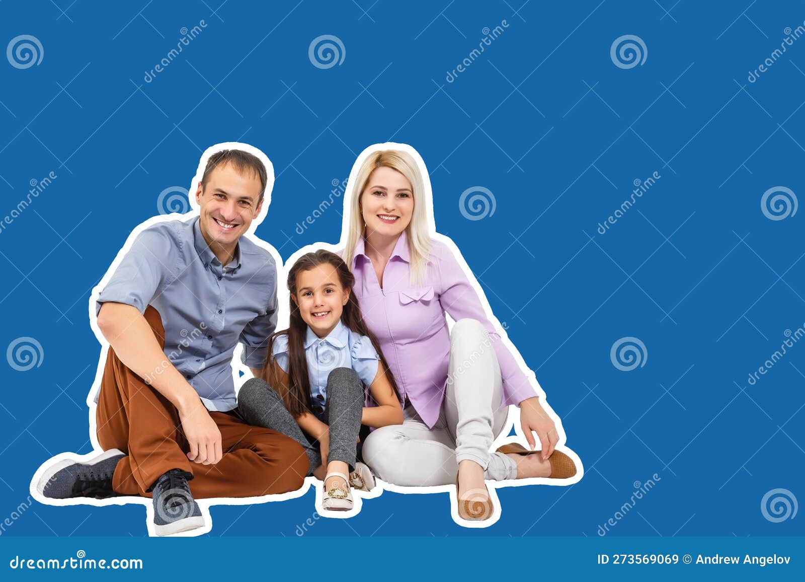Happy Family on a Blue Background Stock Image - Image of adult, young ...