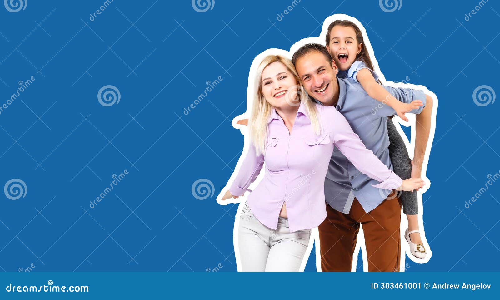 Happy Family on a Blue Background Stock Image - Image of young, love ...