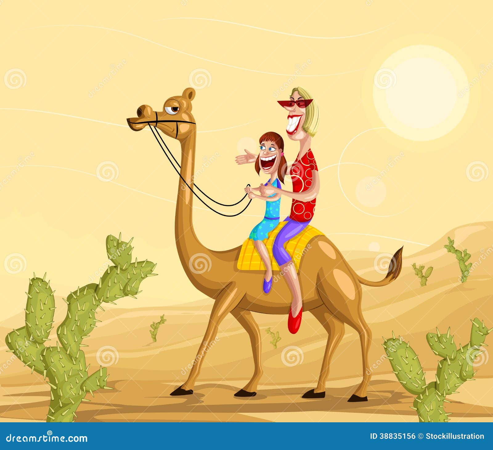 Happy family on camel ride stock vector. Illustration of female - 38835156