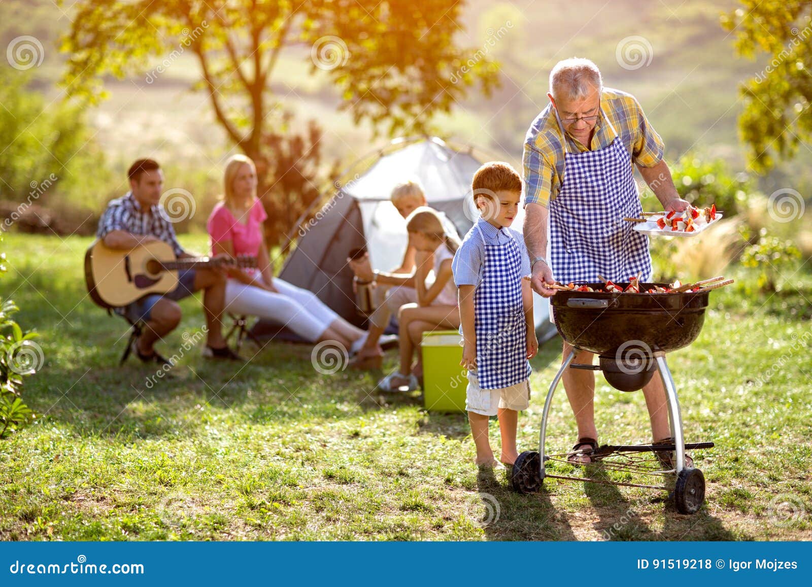 Happy Family Camping and Making Bbq Stock Photo - Image of caucasian ...