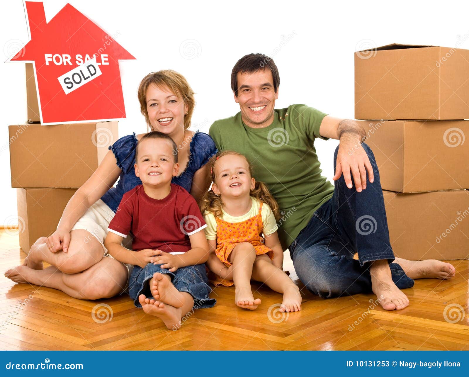 Happy Family with Cardboard Boxes Stock Image - Image of father, female ...