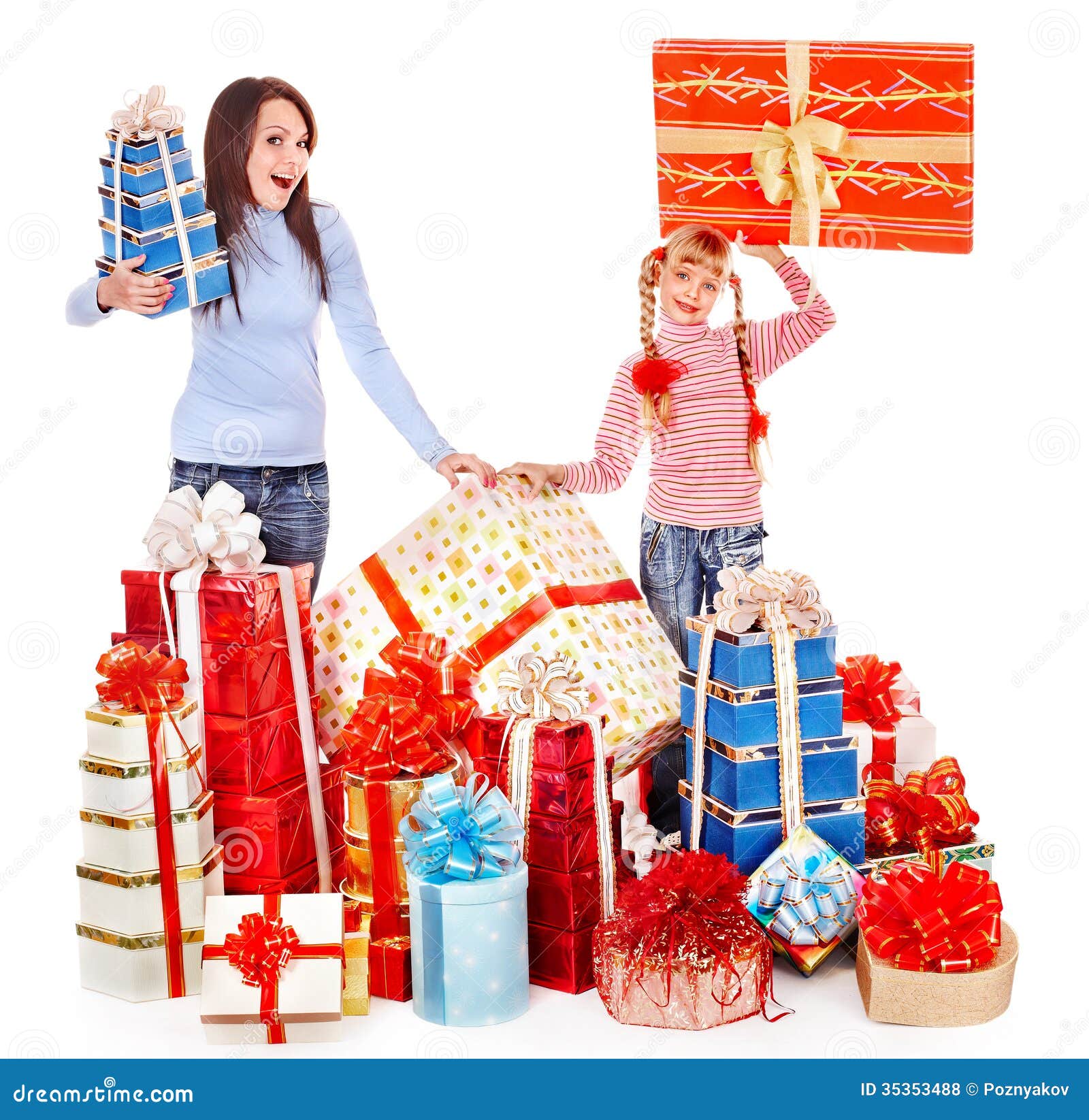 Happy Family with Child and Group Gift Box. Stock Photo - Image of ...