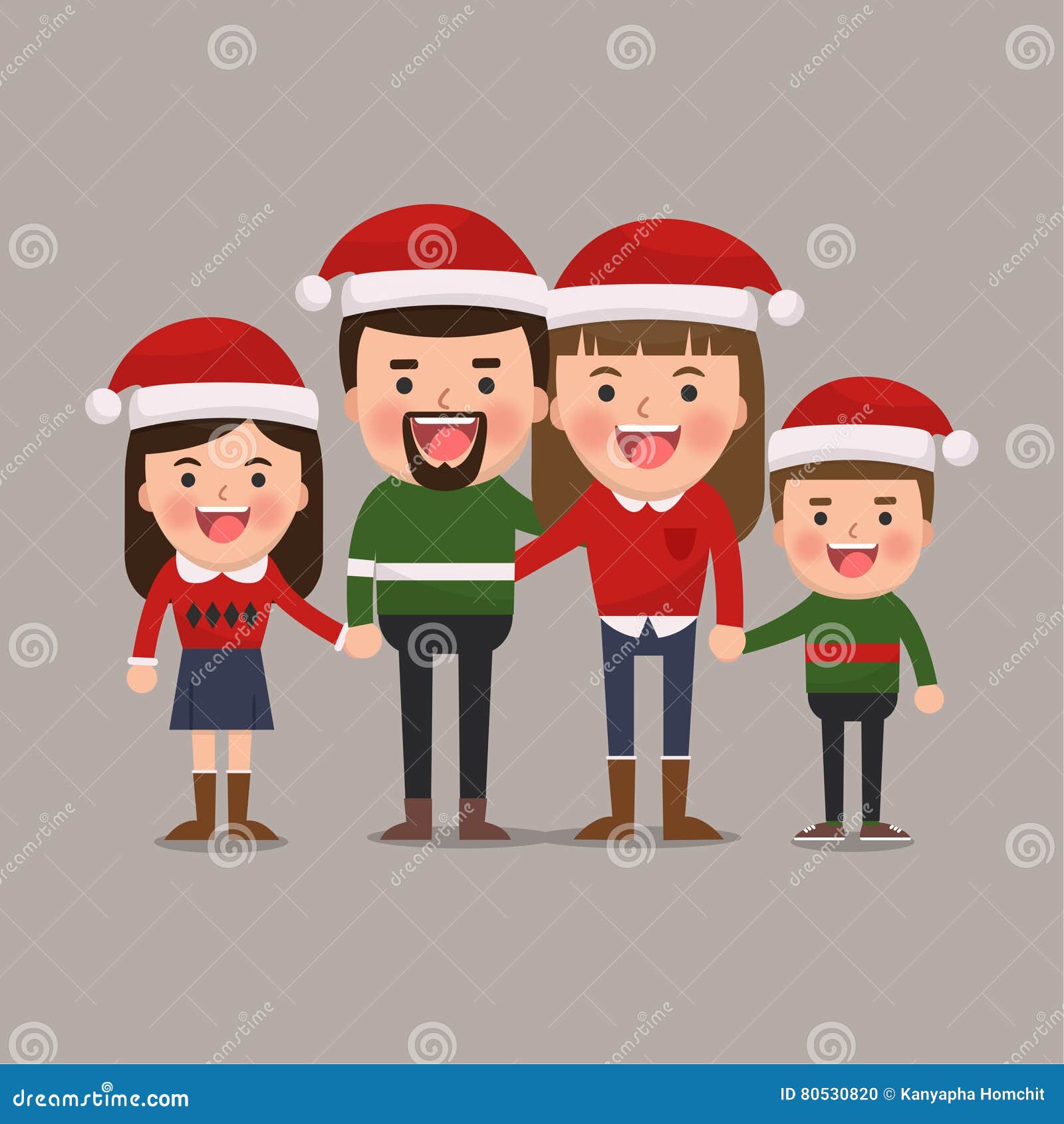 Happy family at Christmas. stock vector. Illustration of happy - 80530820