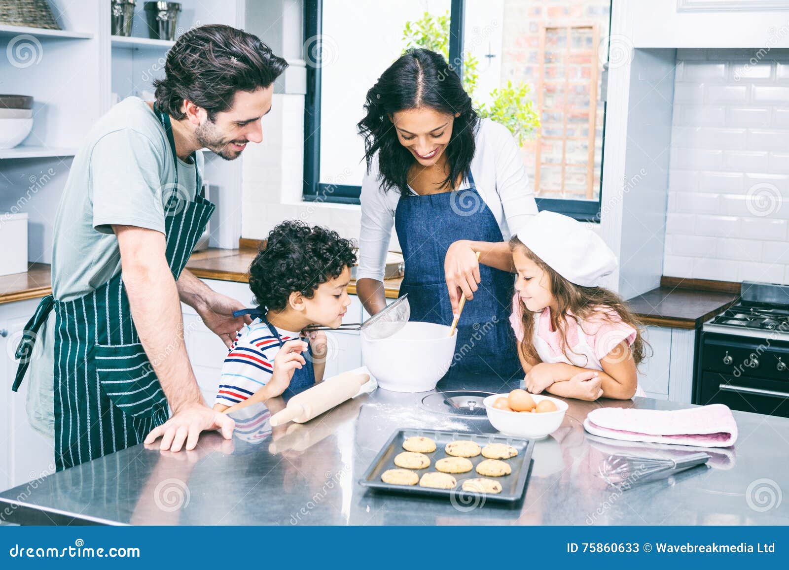 Happy Family Cooking Biscuits Together Stock Image - Image of amusing ...
