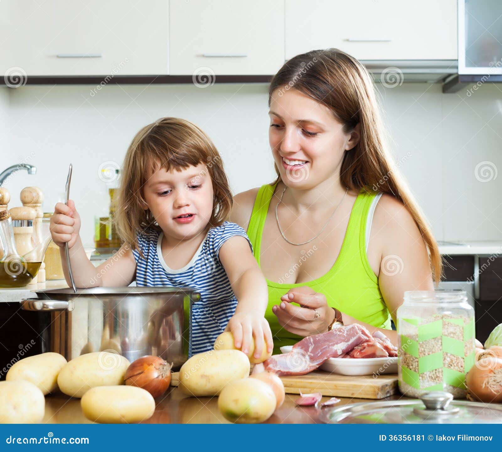 Happy family cooking soup stock image. Image of domestic - 36356181