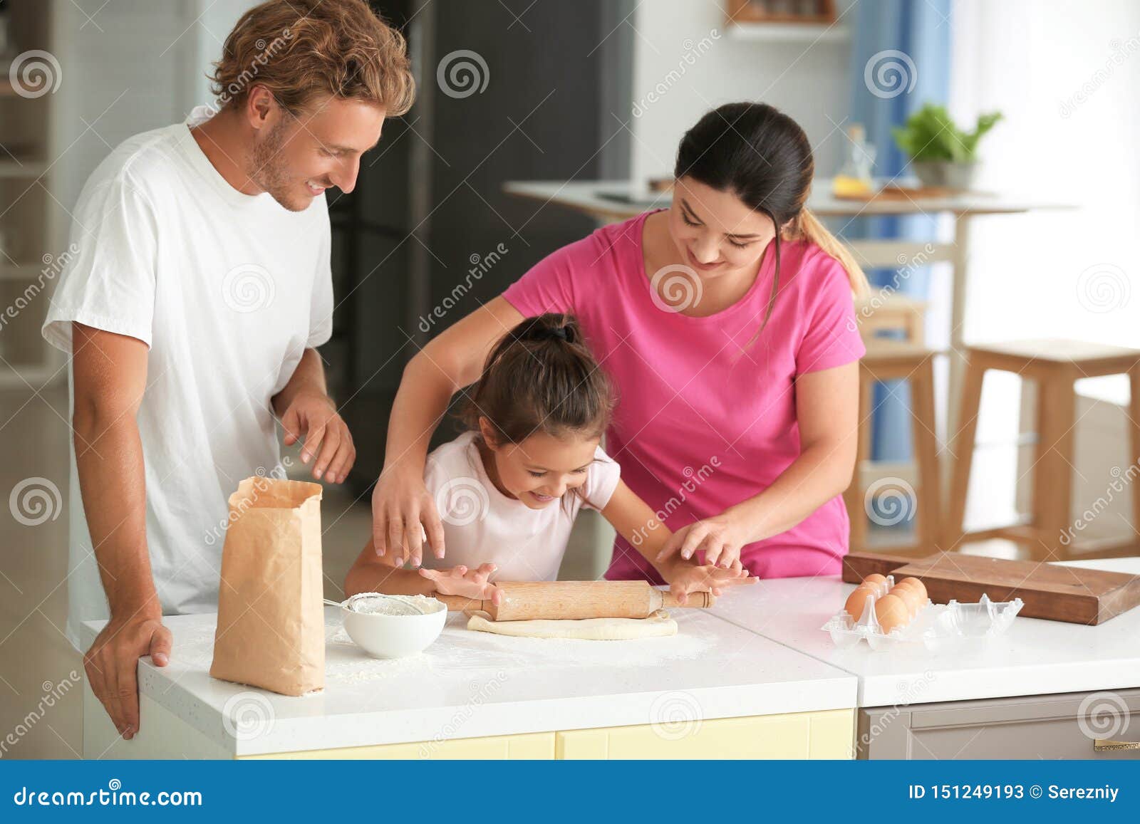 Happy Family Cooking Together in Kitchen Stock Image - Image of adult ...