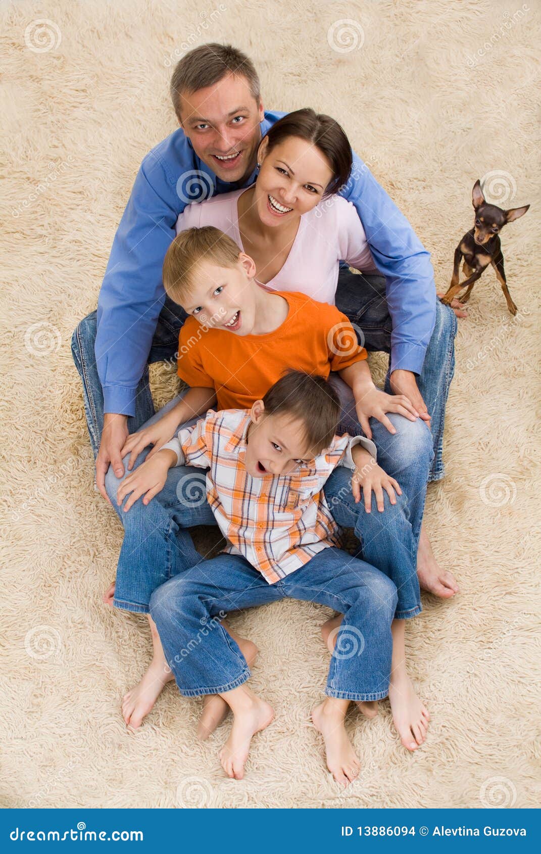Happy Family and Dog on the Carpet Stock Photo - Image of comfort ...