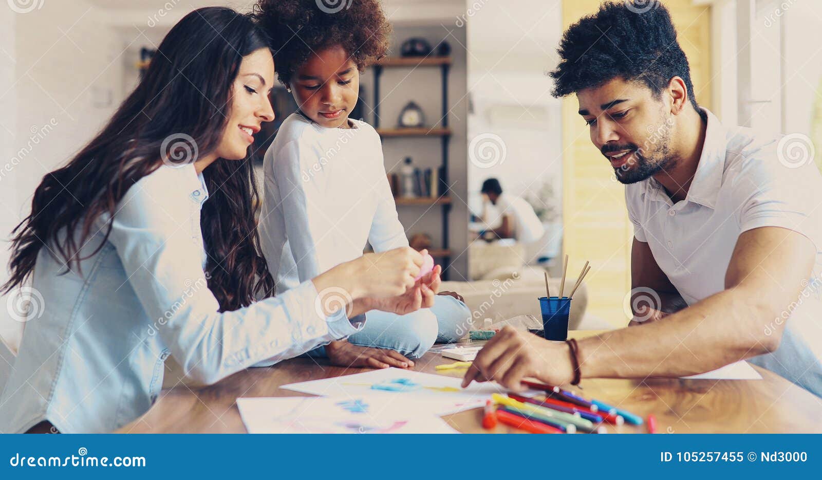 Happy Family Drawing and Spending Time Together Stock Image - Image of ...