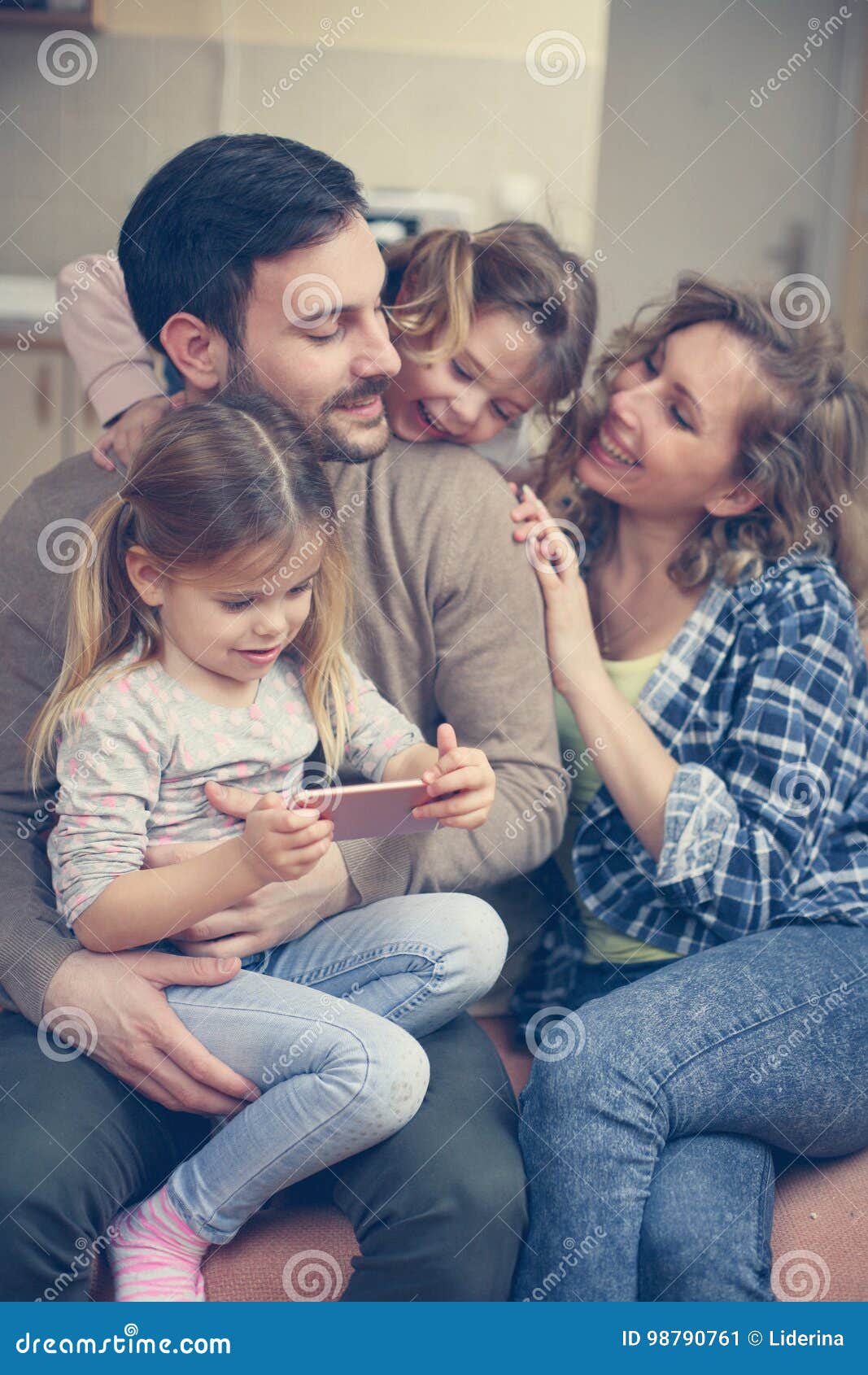 Happy Family Enjoy at Home. Stock Image - Image of female, house: 98790761