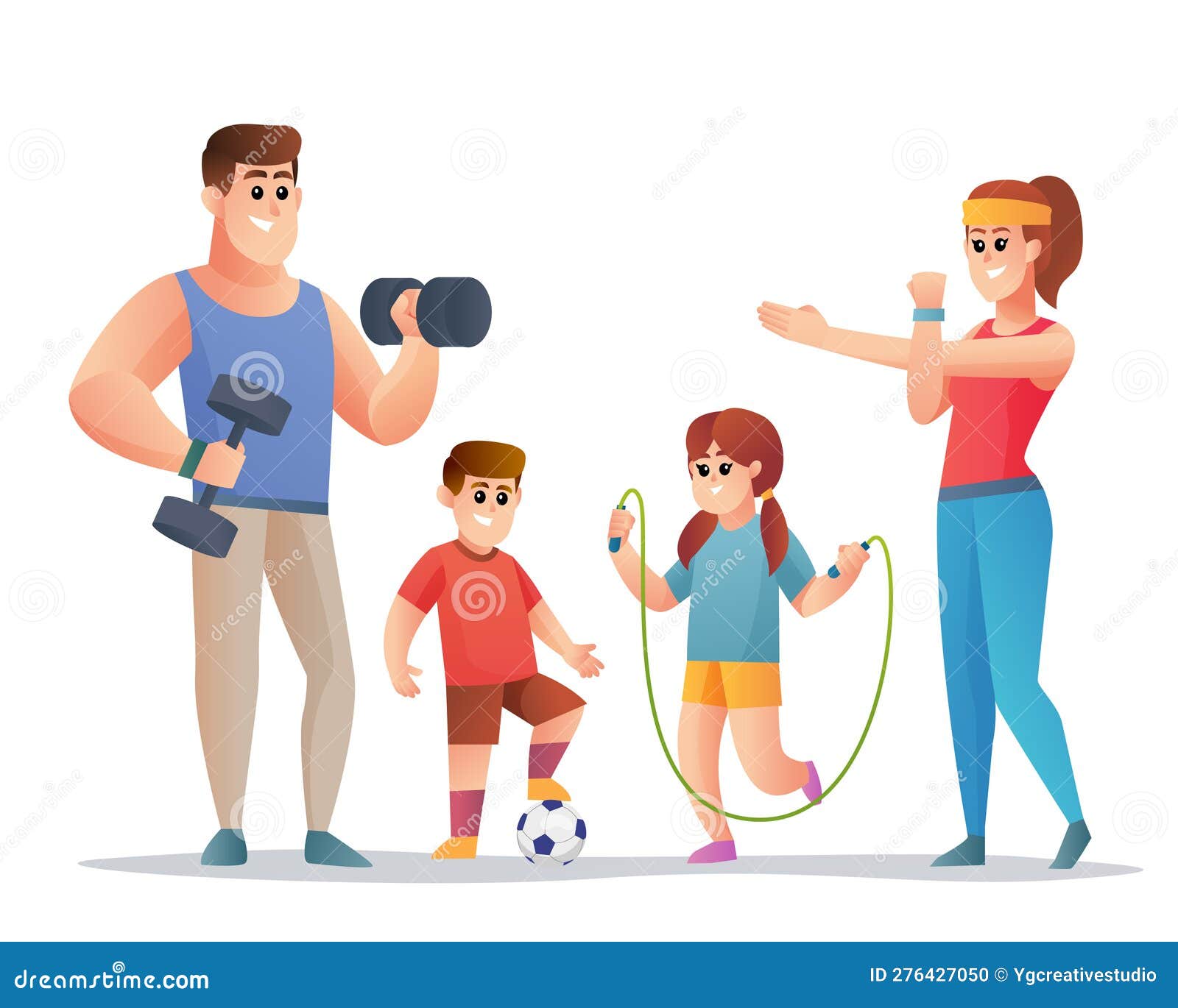 Happy Family Exercise Together Vector Illustration Stock Vector ...