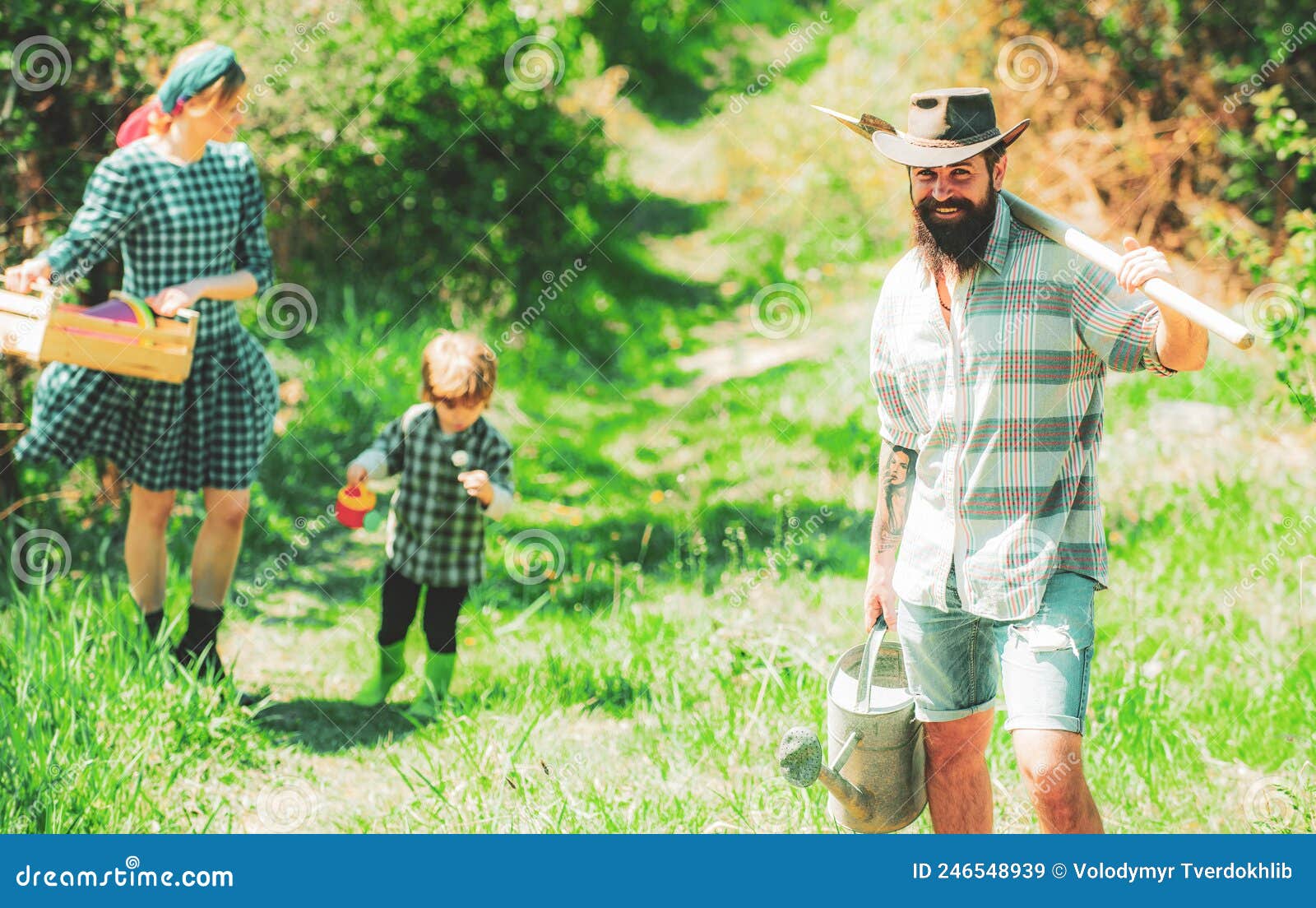 Happy Family on Farm. Happy Family Walking in Farm. Stock Image - Image ...