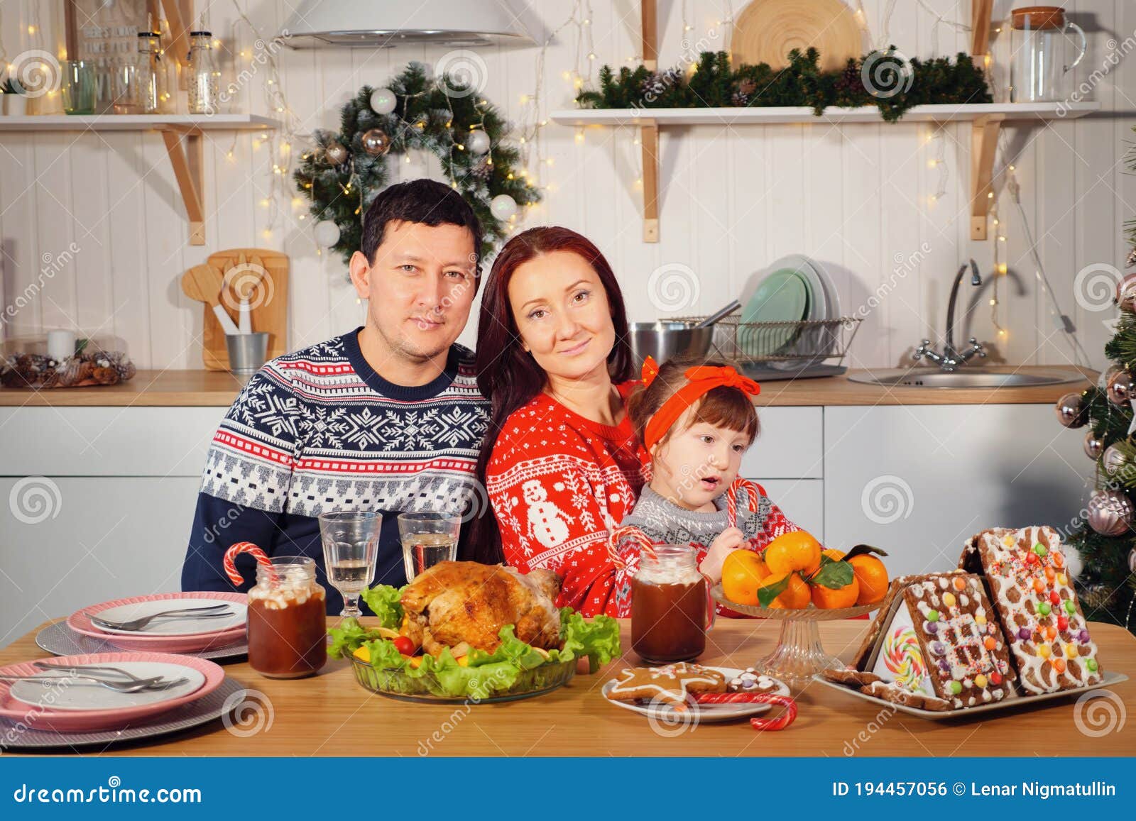 Happy Family at a Festive Christmas Table Stock Photo - Image of home ...