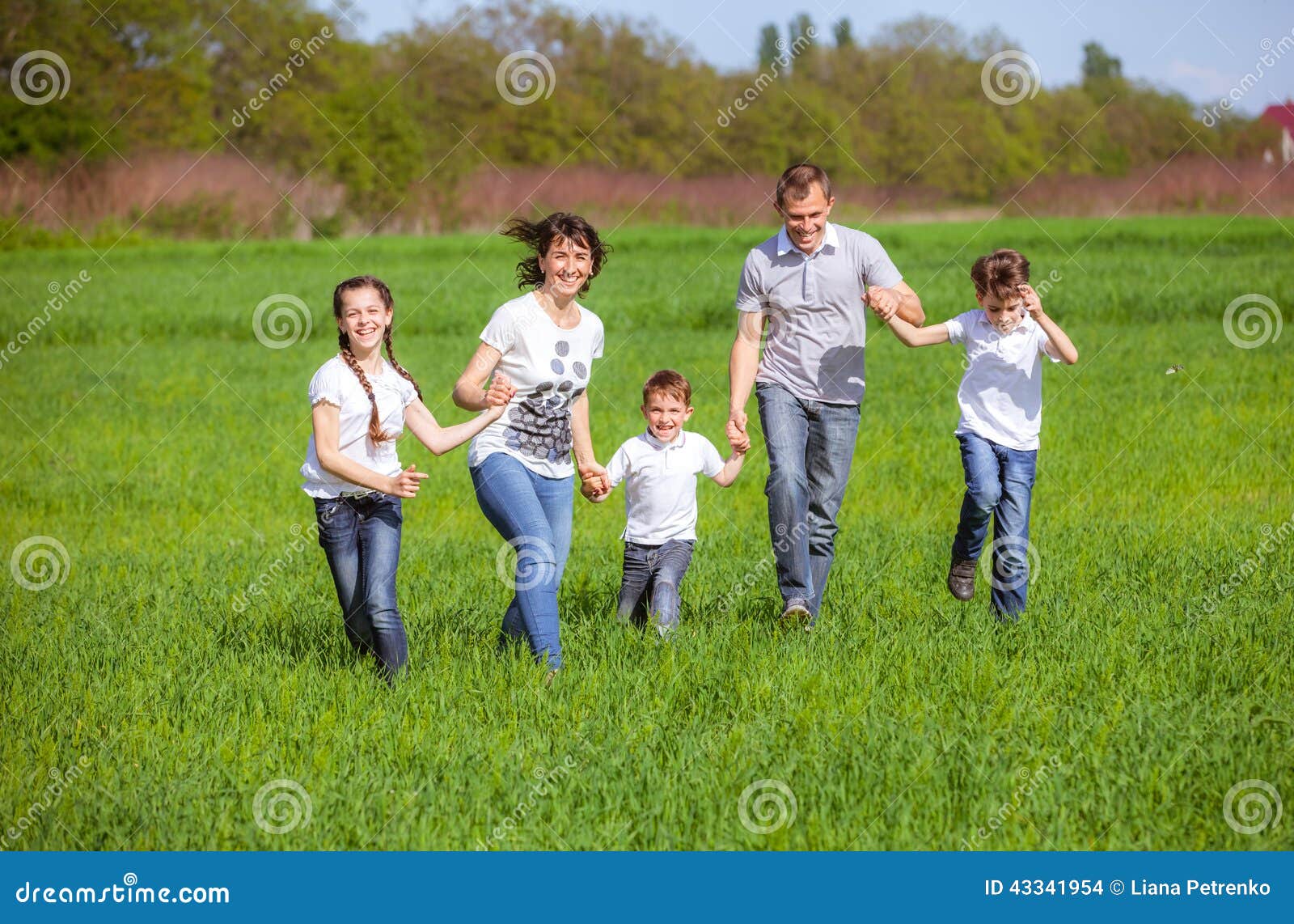 Happy family in a field stock photo. Image of holiday - 43341954