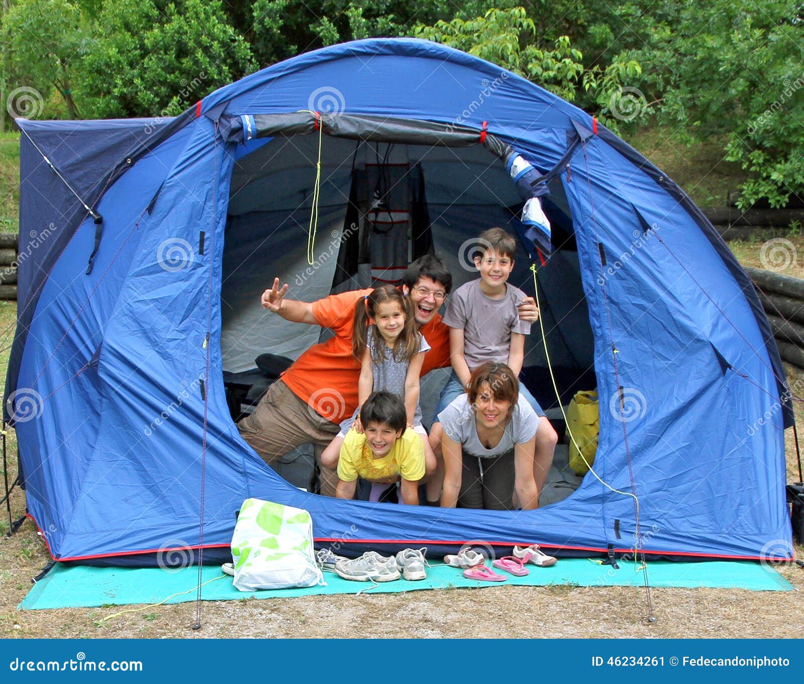 Happy Family of Five in the Tent Camping Stock Image - Image of ...