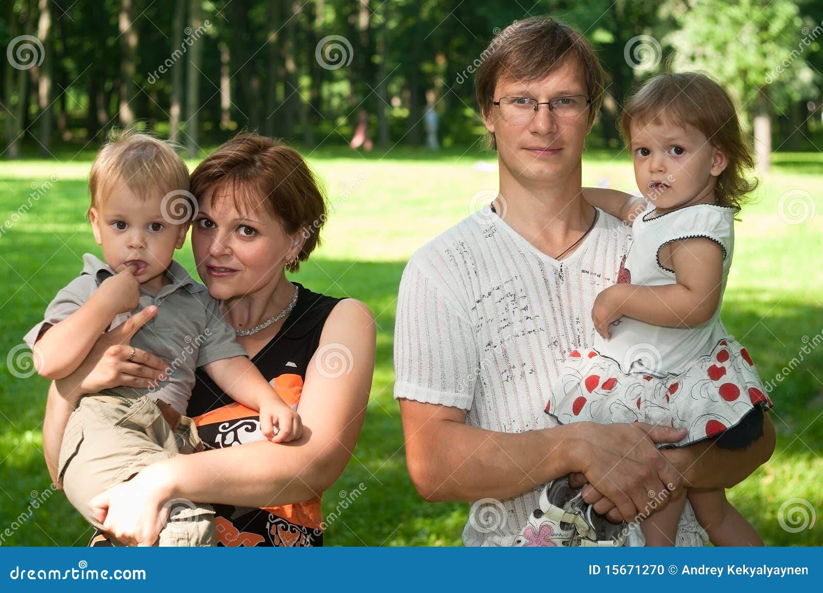 Happy Family of Four People Stock Photo - Image of adult, childhood ...