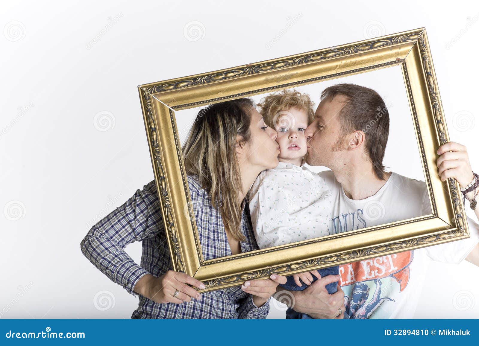 Happy Family Framed by a Picture Frame Stock Photo - Image of father ...