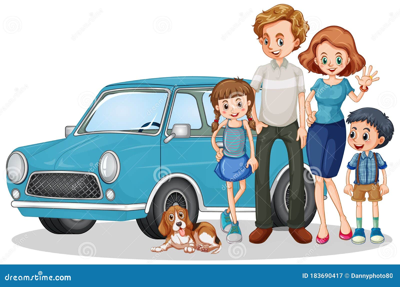 Happy Family in Front of Car Stock Illustration - Illustration of kids ...