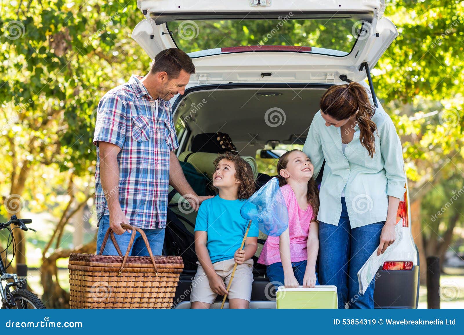 Happy Family Getting Ready for Road Trip Stock Image - Image of adult ...