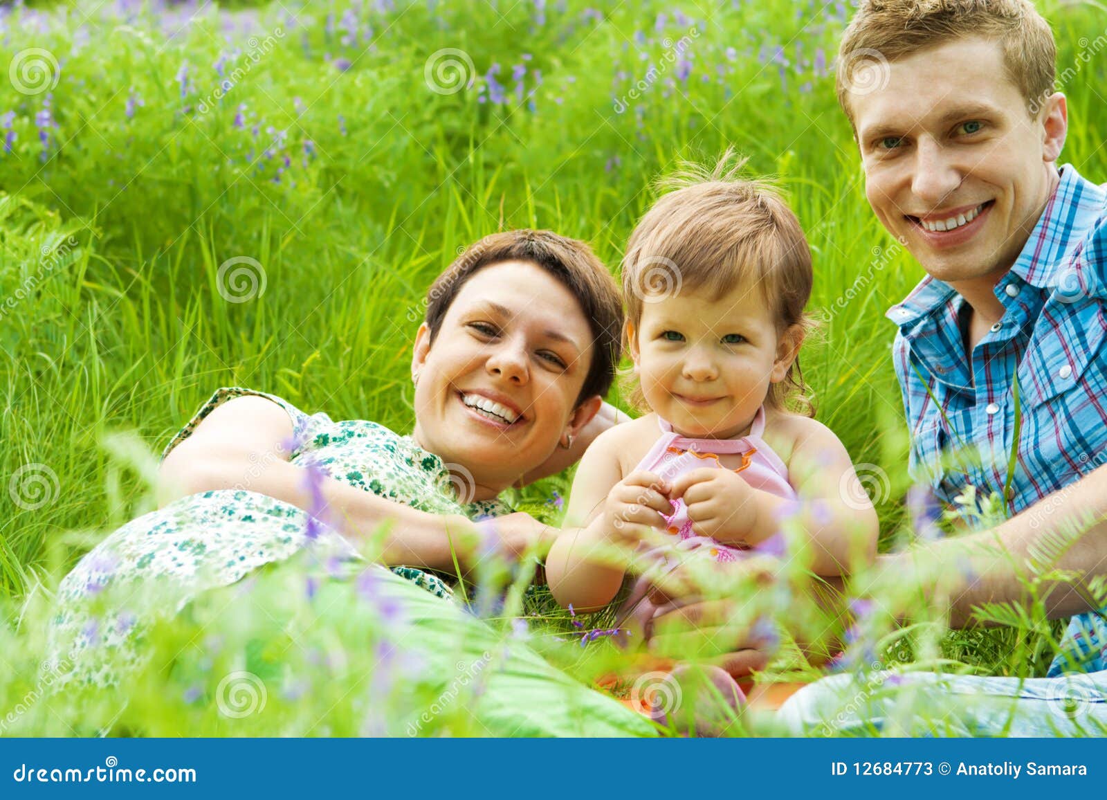 Happy family in grass stock image. Image of female, happy - 12684773