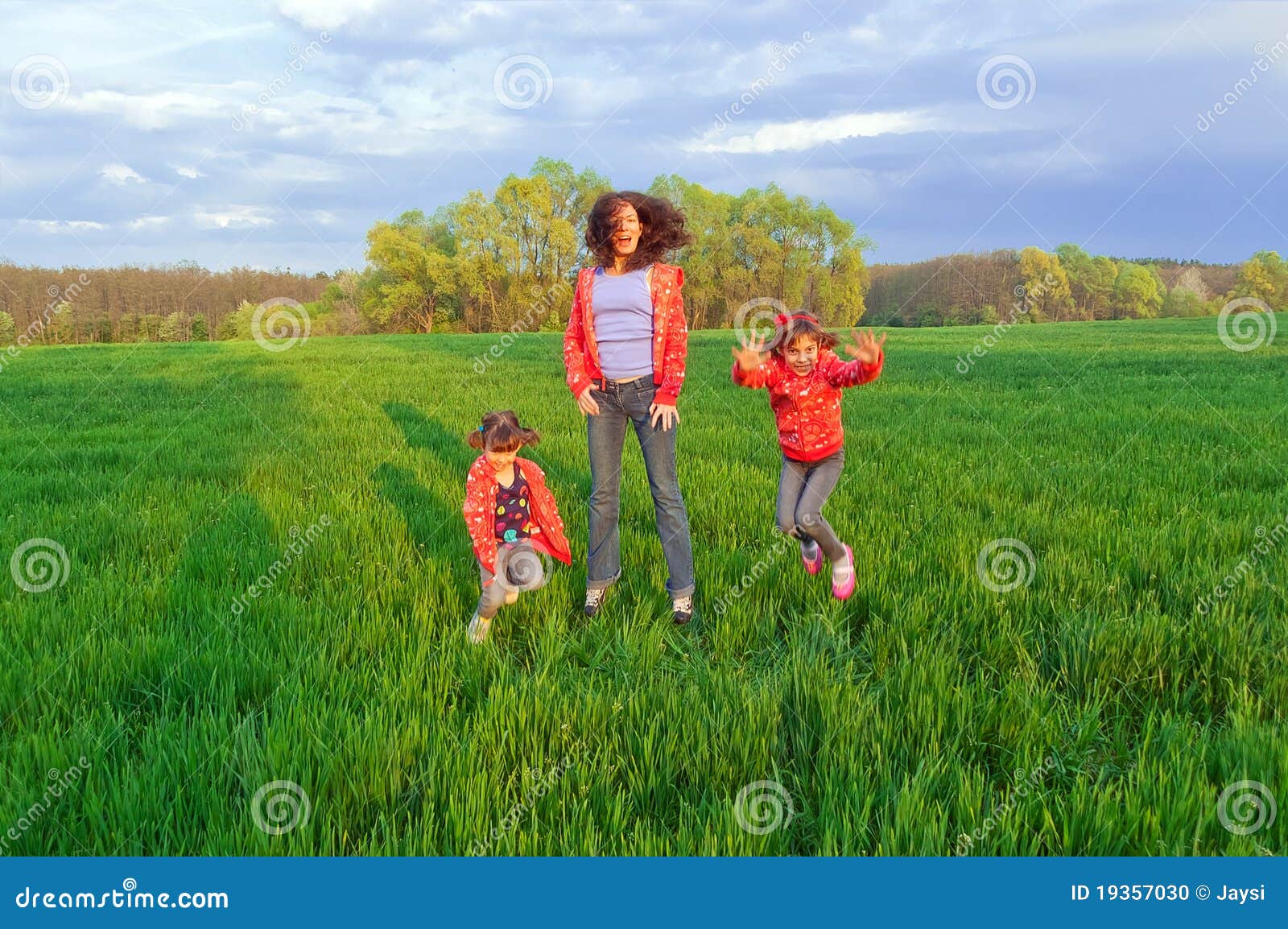 Happy Family on Green Field Stock Photo - Image of little, love: 19357030
