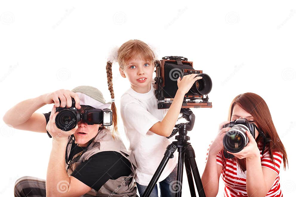 Happy Family with Group Camera. Stock Photo - Image of offspring ...