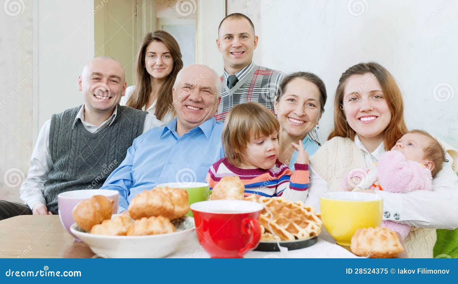 Happy Family or Group of Friends Over Tea Stock Image - Image of ...