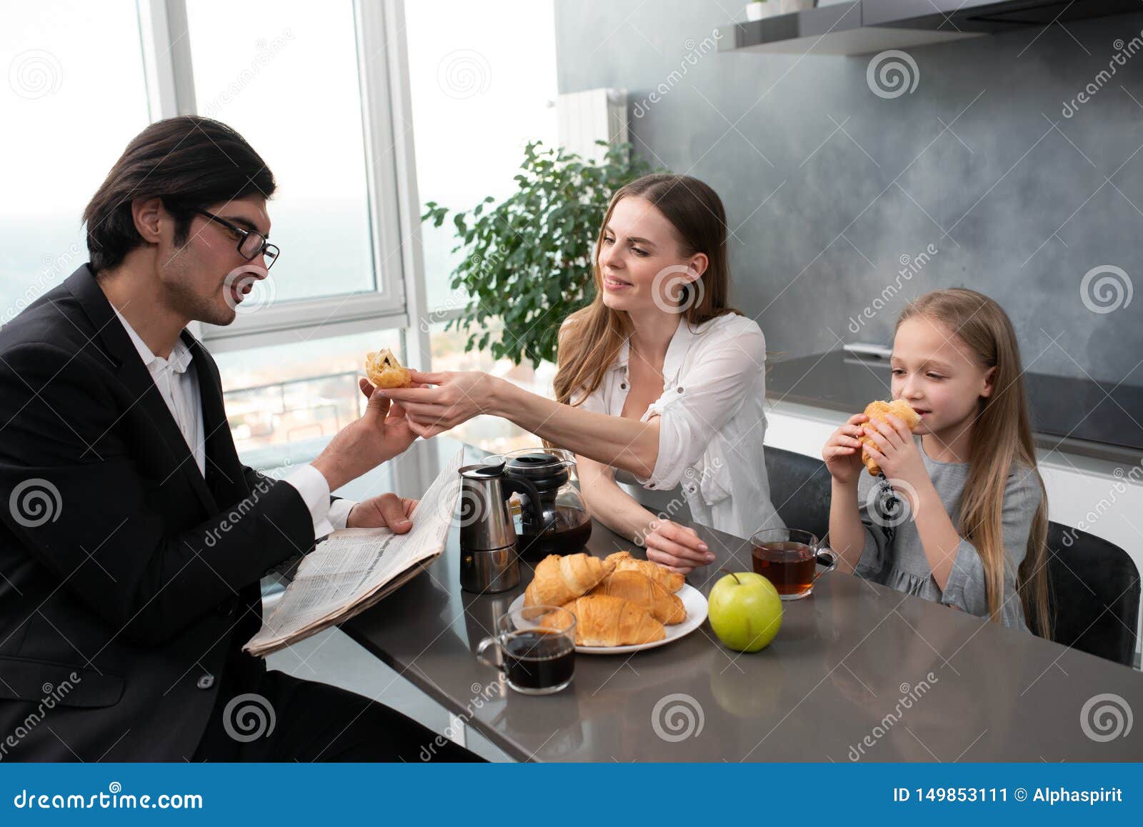 Happy Family Have a Breakfast at Home Stock Image - Image of happy ...