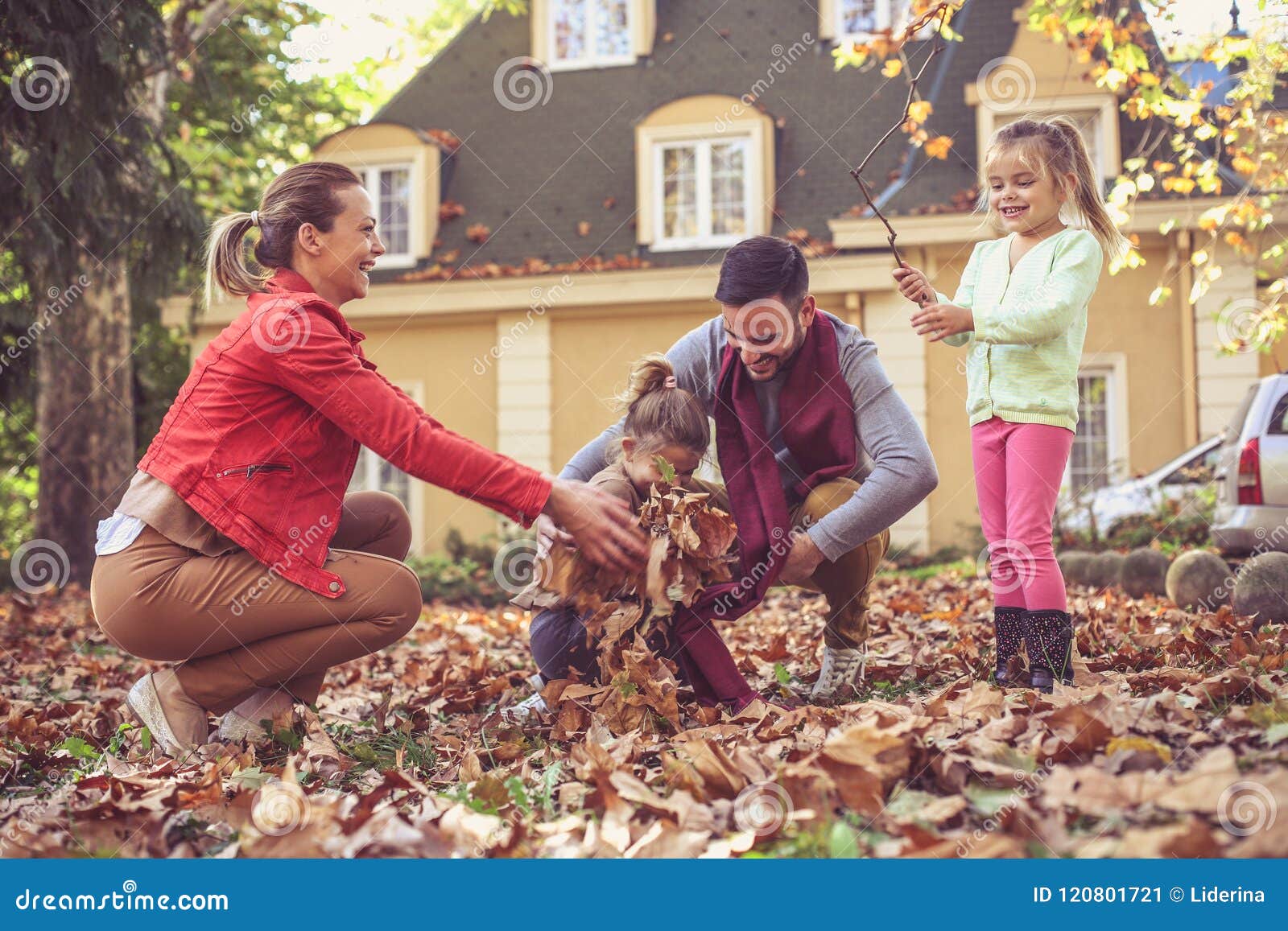 Happy Family Have Play at Front of Backyard. on the Move Stock Image ...