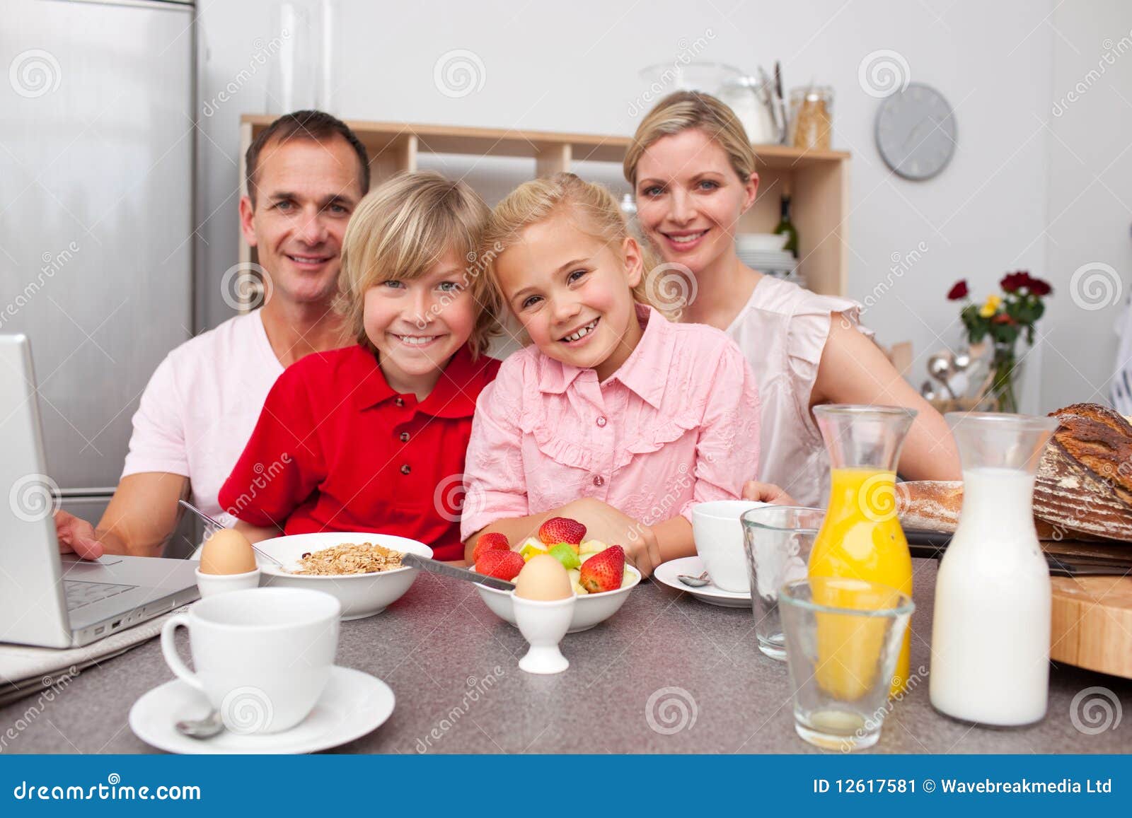 Happy Family Having Breakfast Together Stock Image - Image of adult ...