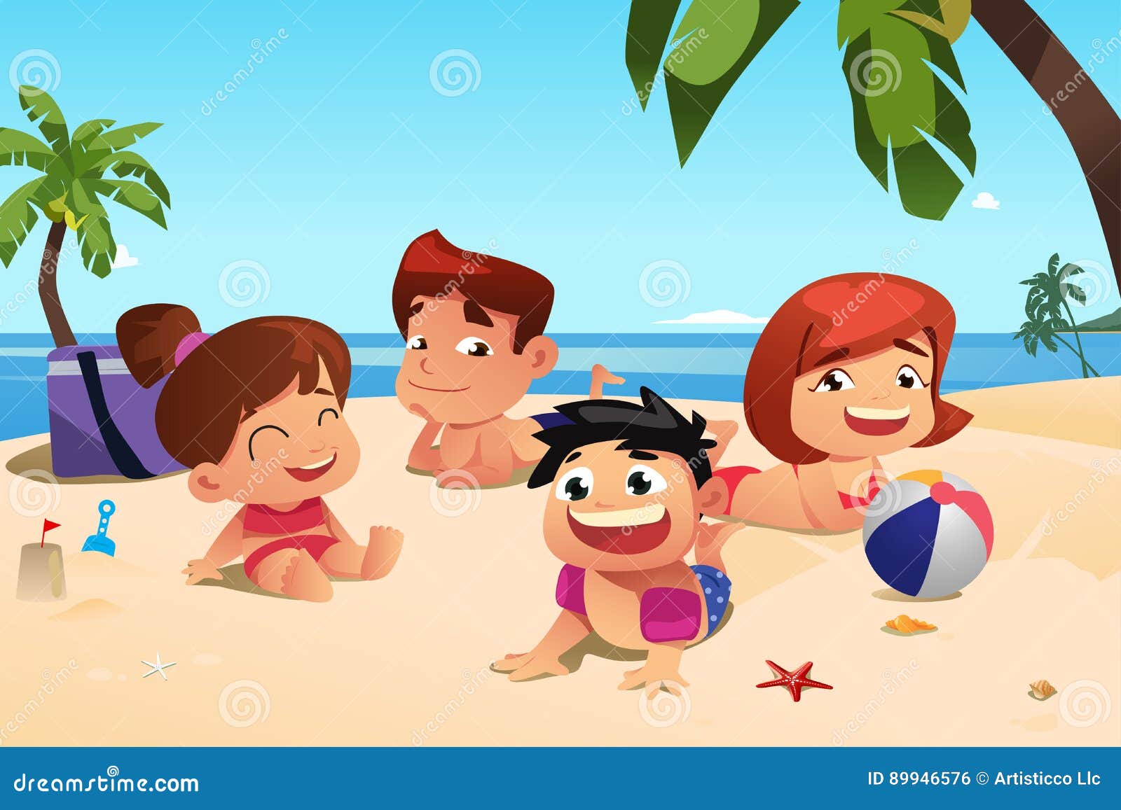 Happy Family Having Fun on the Beach Stock Vector - Illustration of ...