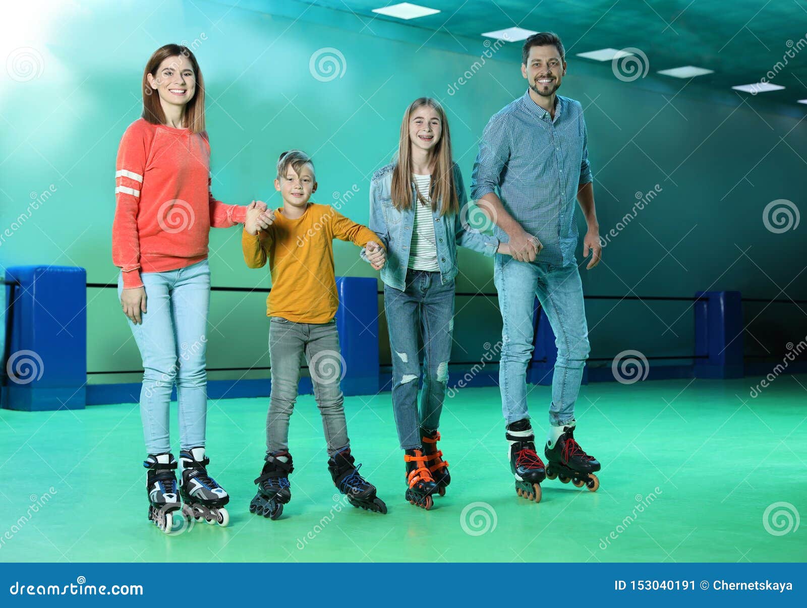 Family Having Fun at Roller Skating Rink Stock Image - Image of center ...