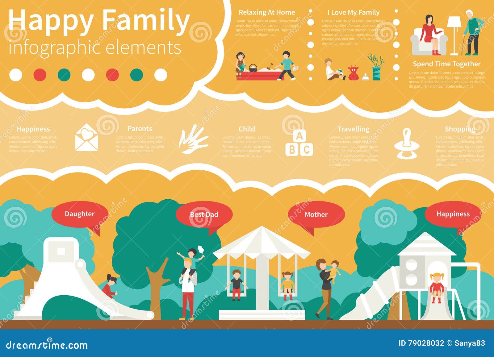 Happy Family Infographic Flat Vector Illustration. Presentation Concept ...